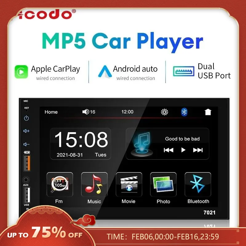 Acodo Dual USB 7 Polegada Tela Capacitiva Full Touch HD Carro MP5 Player USB Bluetooth TF Card ...