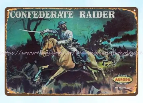 1958 CIVIL WAR SOLDIER On Horse CONFEDERATE RAIDER metal tin sign all ...