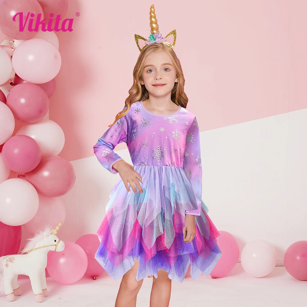 VIKITA-Winter-Princess-Dress-2024-Long-Sleeve-Kids-Birthday-Party-Prom ...