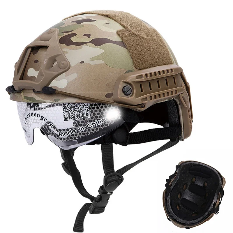 Emersongear Tactical Helmet With Protective Goggle Glasses Combat ...