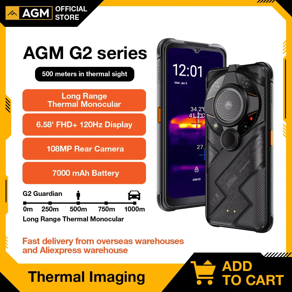 AGM G2 Guardian G2 Pro 5G 잠금 해제 견고한 스마트폰 열 단안, 500m 감지 7000MAh 배터리 6.58 'FHD, 월드 프리미어 ...