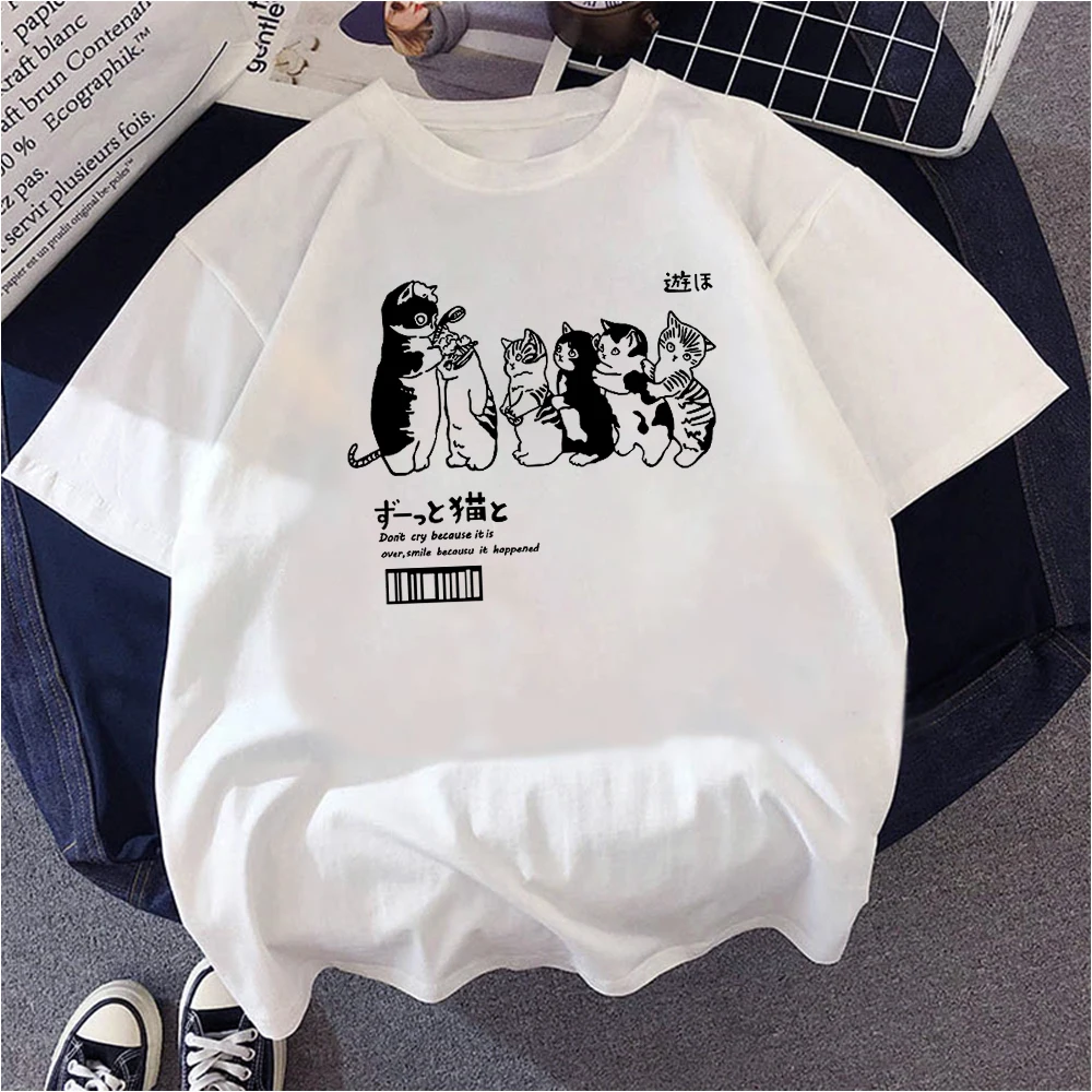 Cartoon-Cat-T-shirt-For-Women-Fashion-Print-Cat-Summer-T-shirts-Short ...