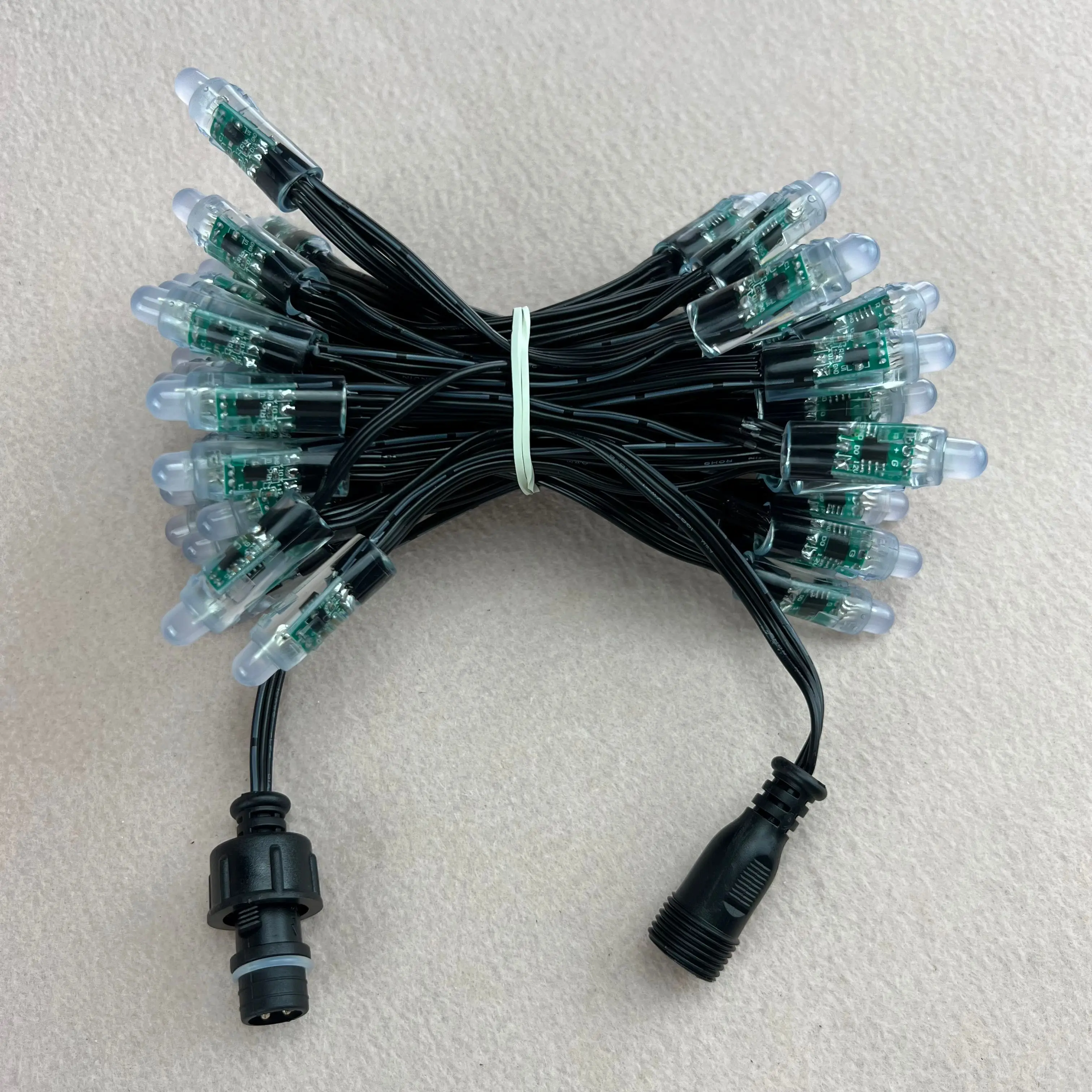 50pcs/set bullet regulated DC12V addressable 12mm WS2811 RGB led pixel node;BLACK 18AWG)wire ...