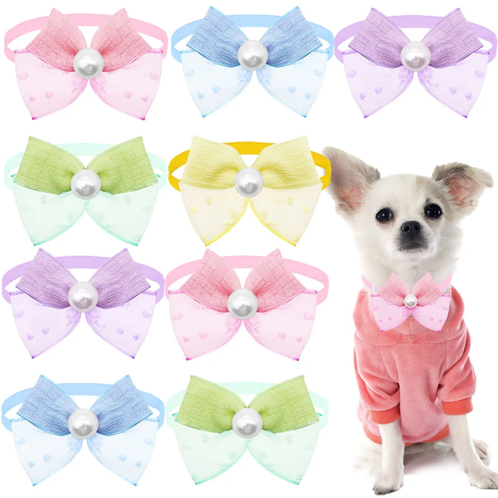 50PCS Fashion Lace Pearl Pet Dog Bow Tie Collar For Dogs Pets Bowties ...