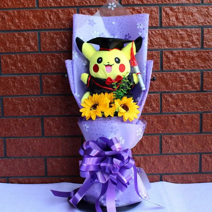 Cartoon Pokemon Pikachu With Graduation Hat Kawaii Bouquet ...