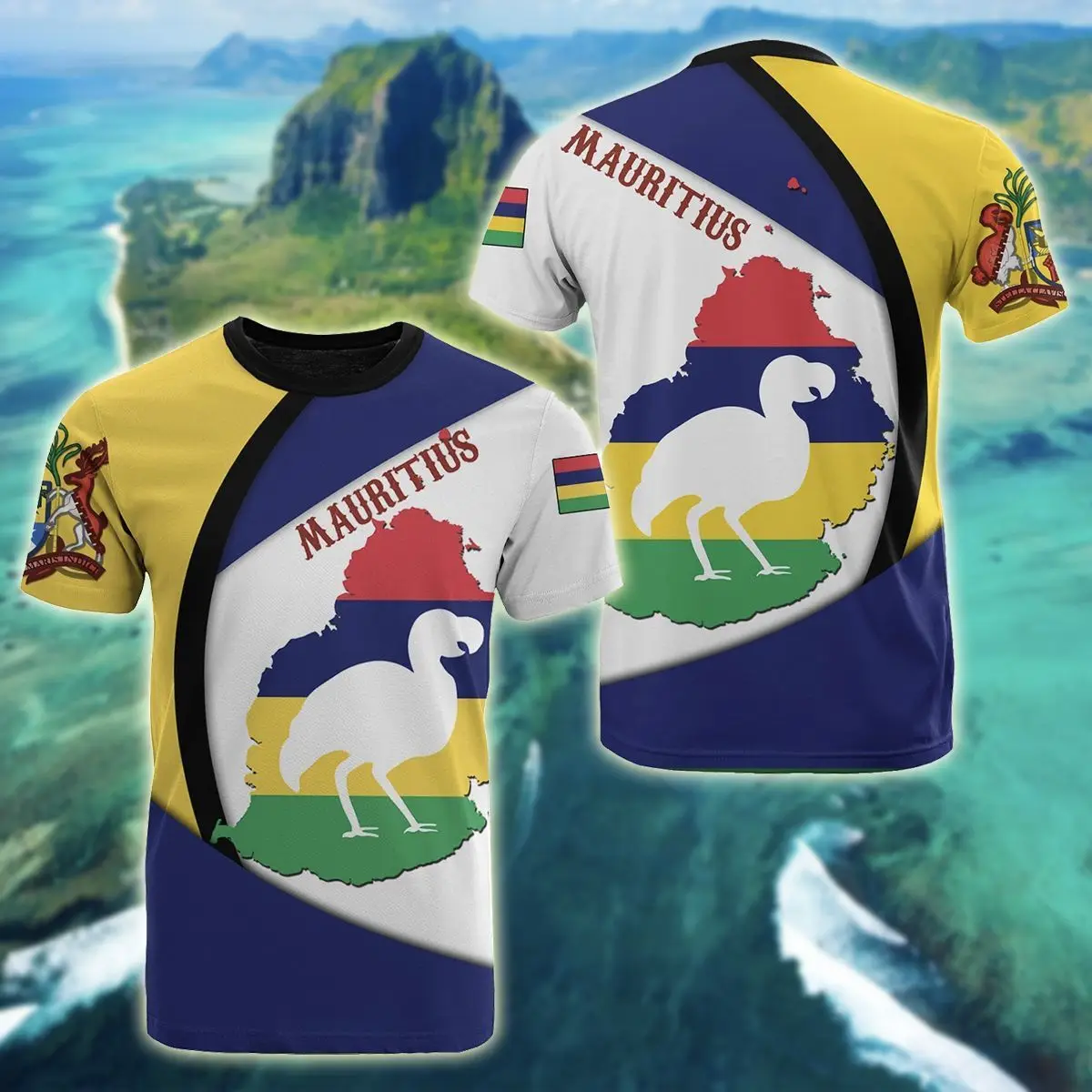 Mauritius-Flag-Coat-of-Arms-Graphic-Tee-Summer-Casual-Streetwear-Men-s ...