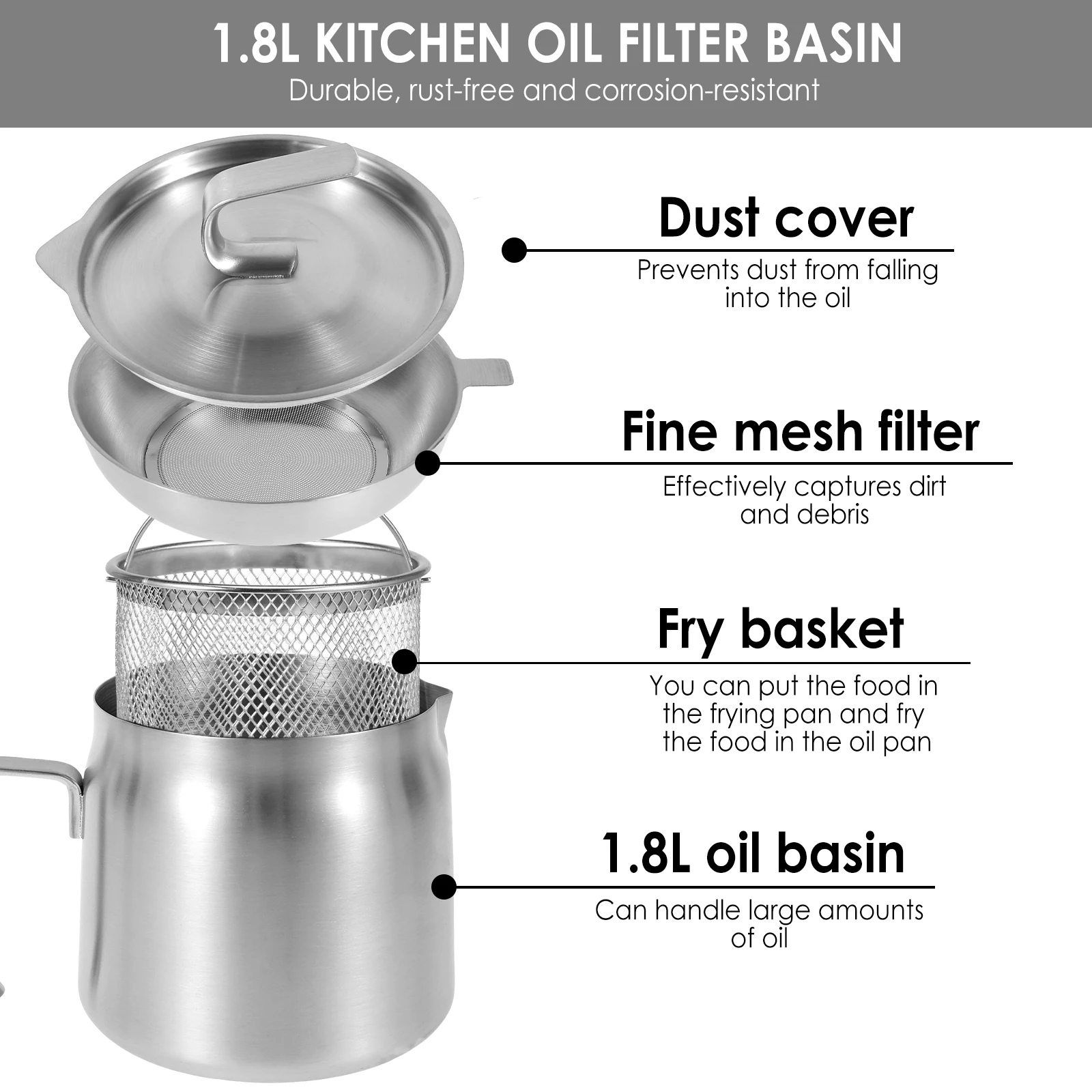 Oil Filter Pot Stainless Steel Oil Filter Vessel Heat-resistant 2 In 1 ...