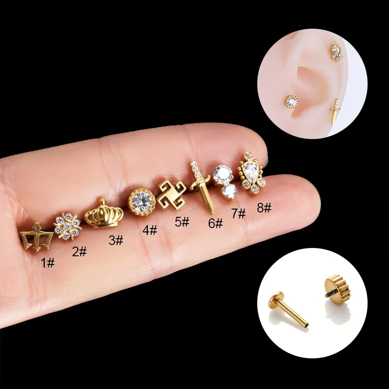 Piercing-Labret-de-titanio-G23-pendientes-de-rosca-interna-corona-h ...