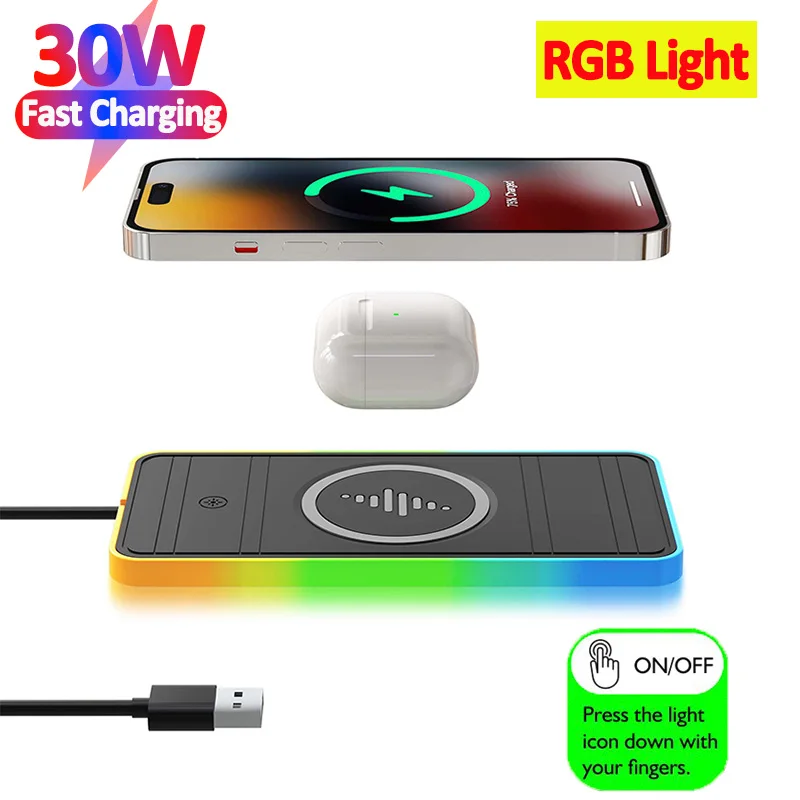 30W-RGB-Light-Car-Wireless-Charger-Stand-Pad-for-iPhone15-14-13-12 ...