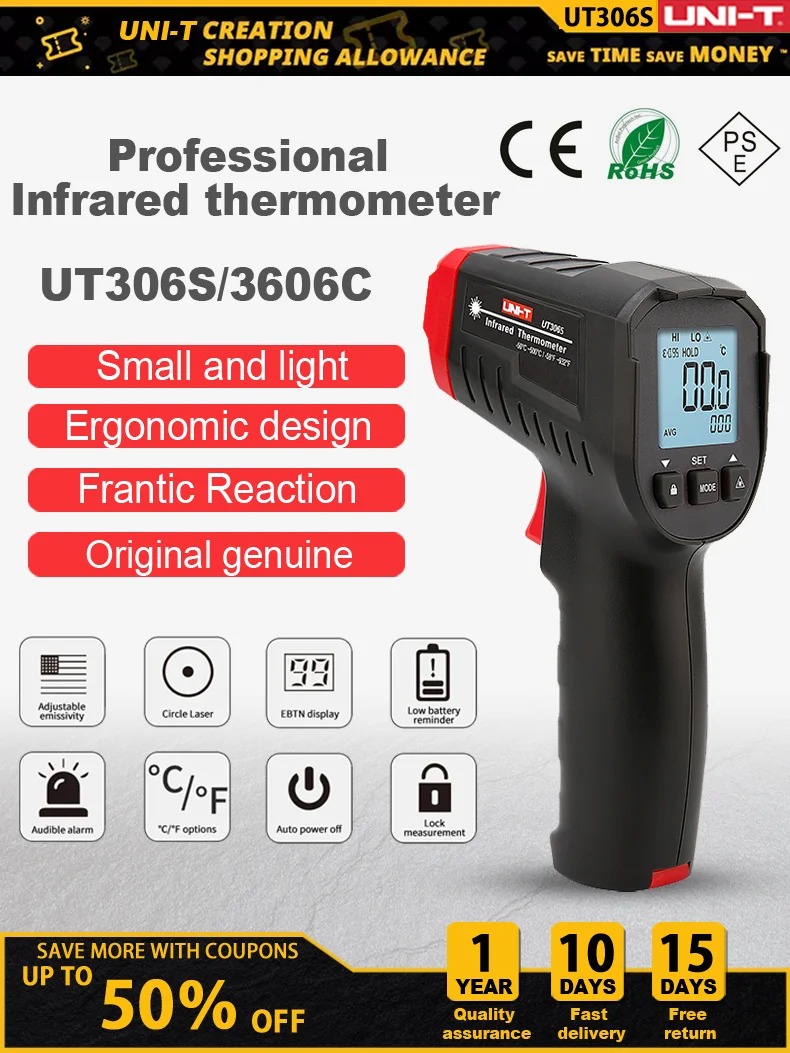 UNI-T-Digital-Thermometer-UT306S-UT306C-Non-contact-industrial-Infrared-Laser-Temperature-Meter ...