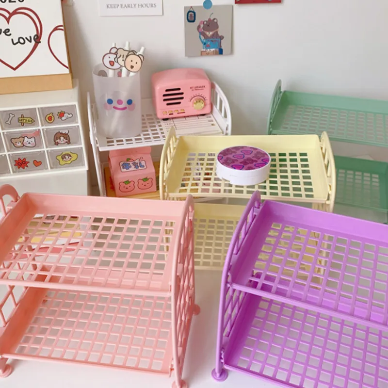 Cute Macaron Minimalist Desk Desktop Organizer Storage Rack Student ...