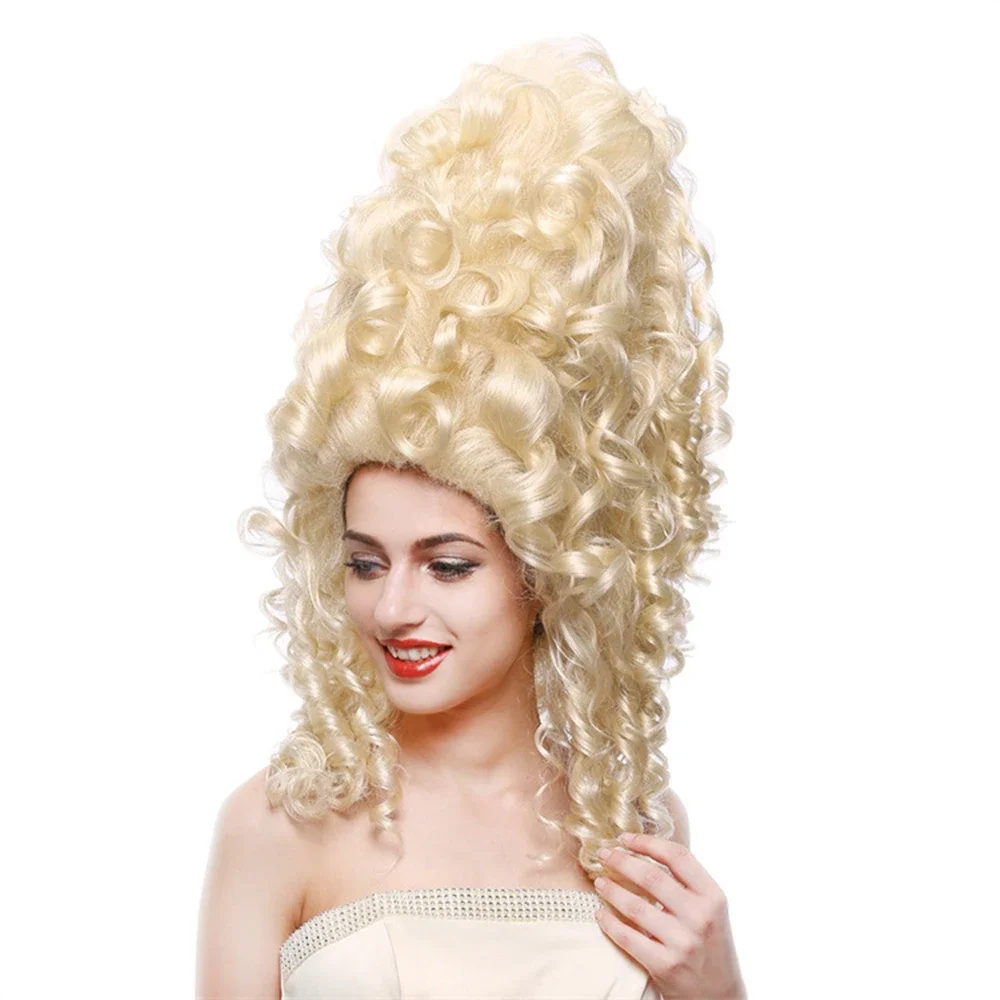 Retro Tall Beehive 3Style Blonde Curly Kinky Long Wigs for Women Queen ...