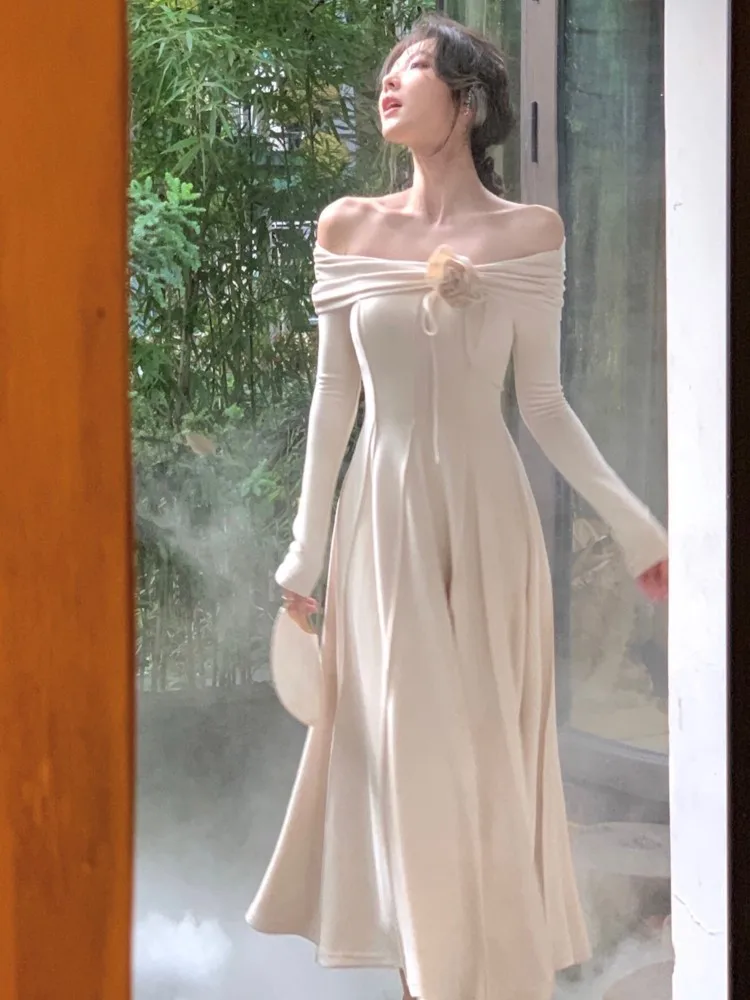 Fashion-Women-Elegant-Off-Shoulder-Party-Dress-French-Solid-Lady ...