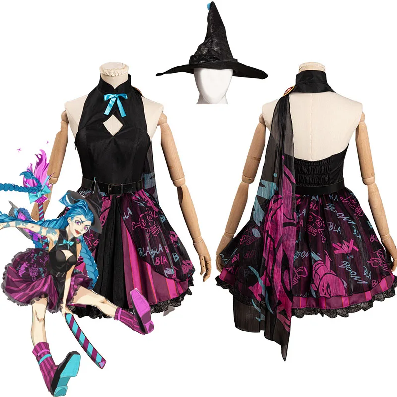 Arcane: LOL Jinx Cosplay Costume Witch Dress Outfits Halloween Carnival ...