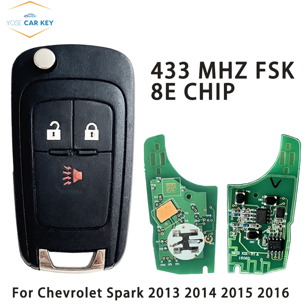 YOSE GM94543201 433 MHZ Flip Remote Car Key 3 Buttons 8E Chip For 2013 ...