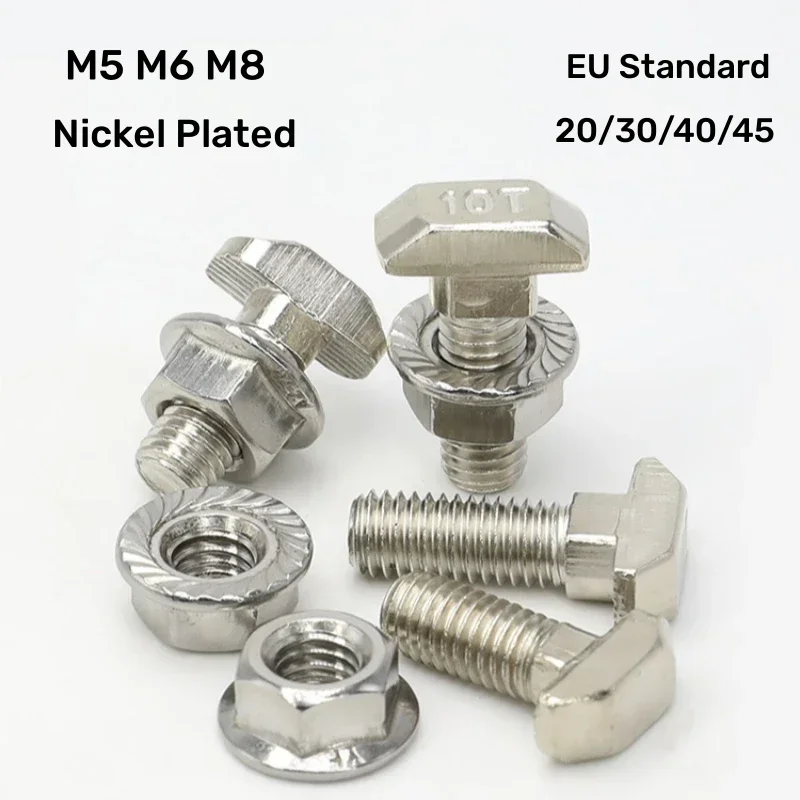 2~10pcs M5 M6 M8 EU Standard T-bolt T-screw & Flange Nut T Shaped ...