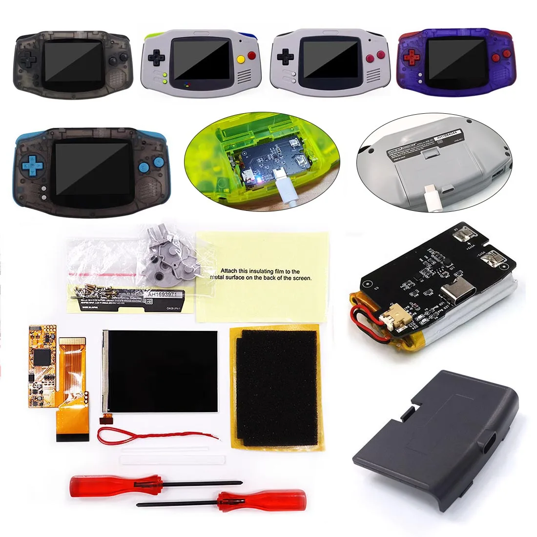 GBA-IPS-V2-Backlight-LCD-Screen-Rechargeable-Kits-built-in-1800mAh ...