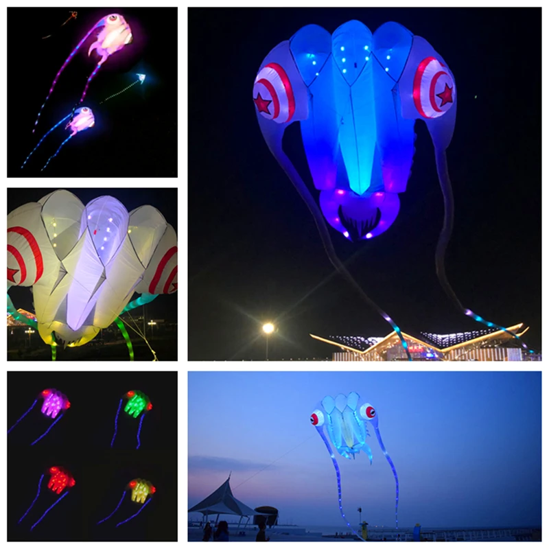 free shipping 10sqm led trilobite kite tails soft kite flying night ...