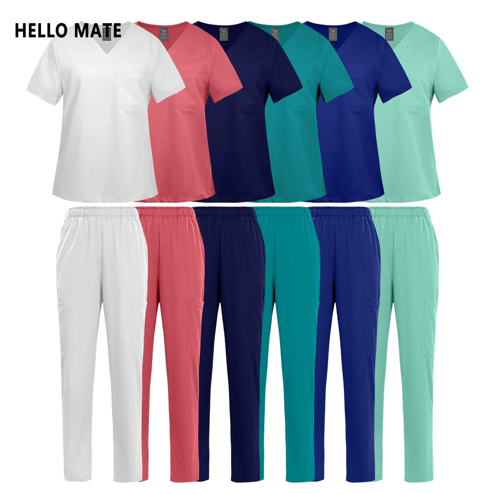 Medical Scrubs Uniform Women Men Hospital Nursing Work Clothes For ...