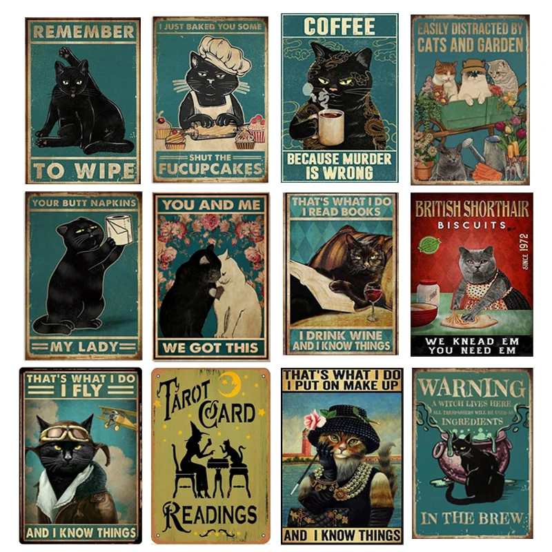 Desenhos-animados-Black-Cat-Retro-Metal-Tin-Sign-Sinal-de-aviso-de-caf ...