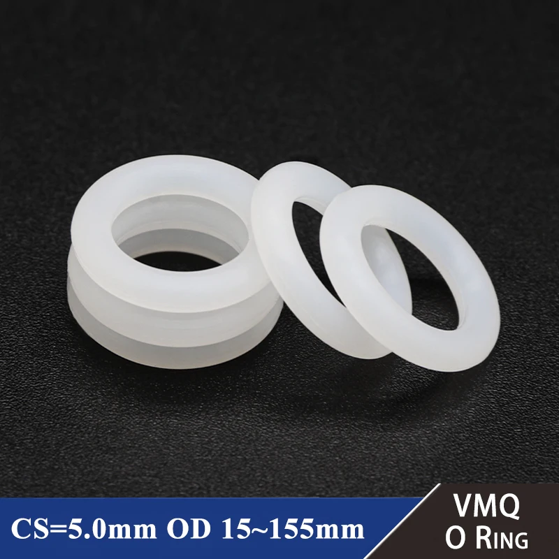 10Pcs White Food Grade Silicone O Ring Gasket CS 5mm OD 15 ~ 155mm ...