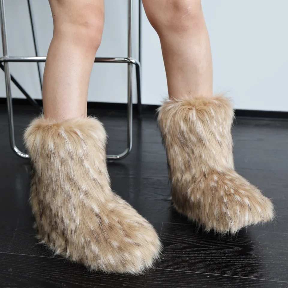 Next Fake Uggs Women Faux Cute Furry Fluffy Mid Calf Snow Boots Fur Boots