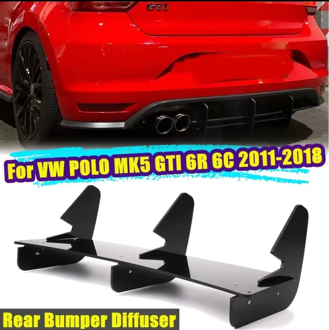 Car Rear Bumper Diffuser Flag Spoiler Splitter For Volkswagen VW Polo MK5 GTI Two Four Door ...
