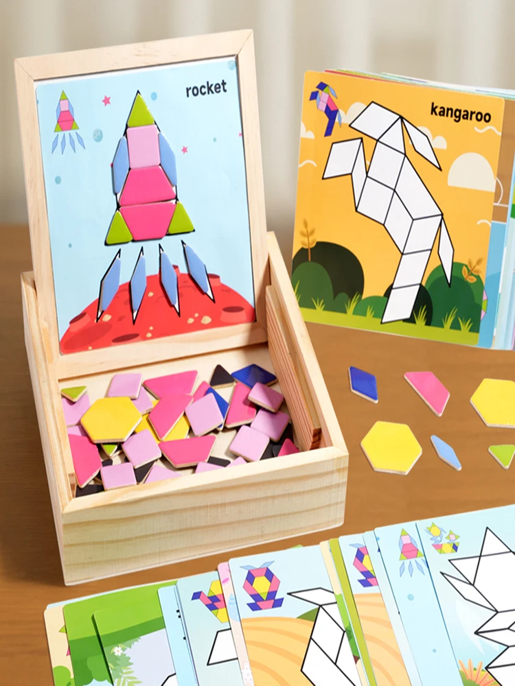 Wooden box Blocks Puzzle Brain Teasers Toy Tangram Jigsaw Intelligence ...