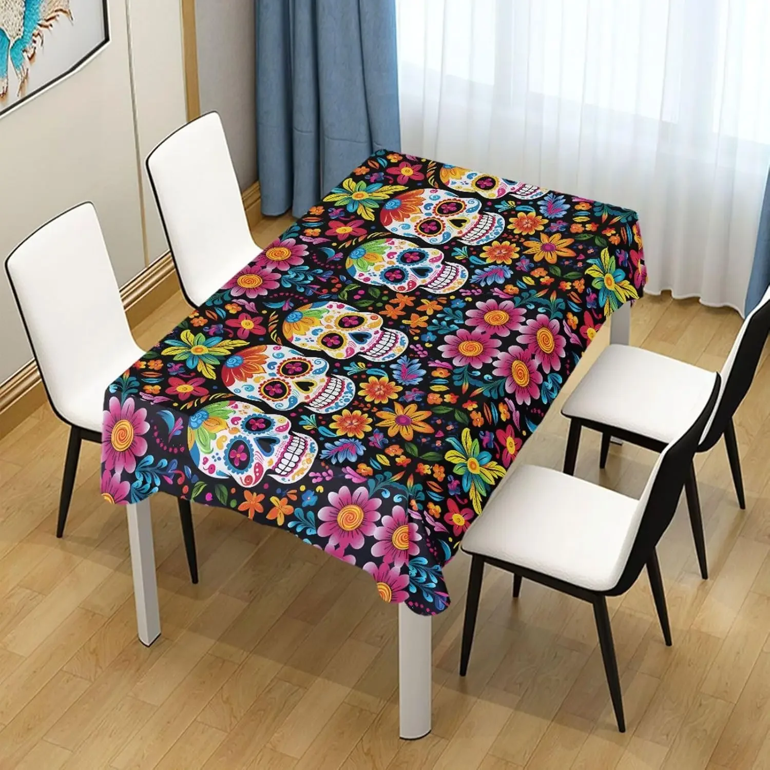 Day-of-The-Dead-Sugar-Skull-Rectangle-Tablecloth-Holiday-Party-Decor ...