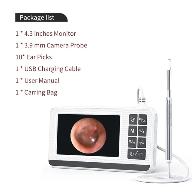 Digital Otoscope Camera Ear Camera with 4.3 Inch IPS Screen Ultra Clear ...