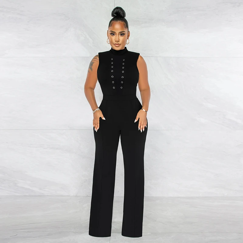 Stylish-Jumpsuit-Casual-Solid-Sleeveless-Crew-Neck-High-Waist-Wide-Legs-Pant-swith-Belt-For ...