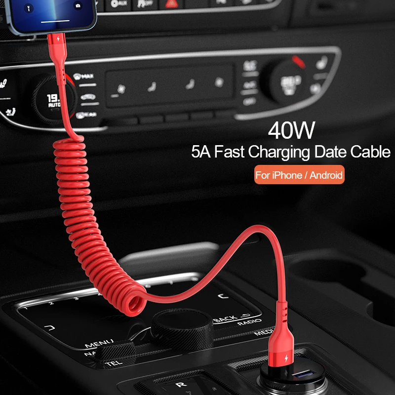 40W-5A-Type-C-Micro-USB-Spring-Fast-Charging-Cable-For-iPhone-Huawei ...