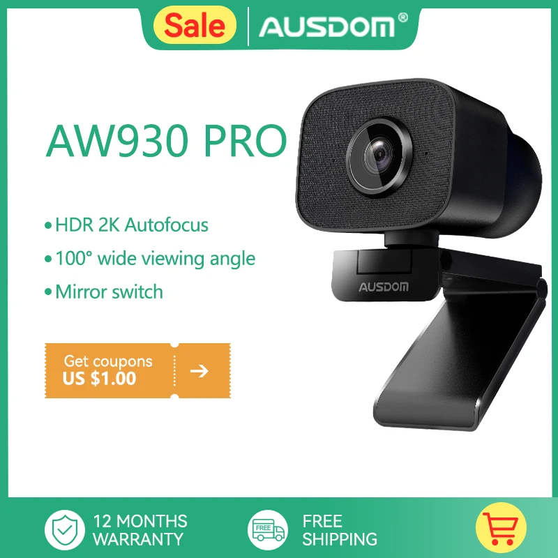 Ausdom aw930 pro autofocus hdr 2k webcam 100 ° de grande angular tipo c ...