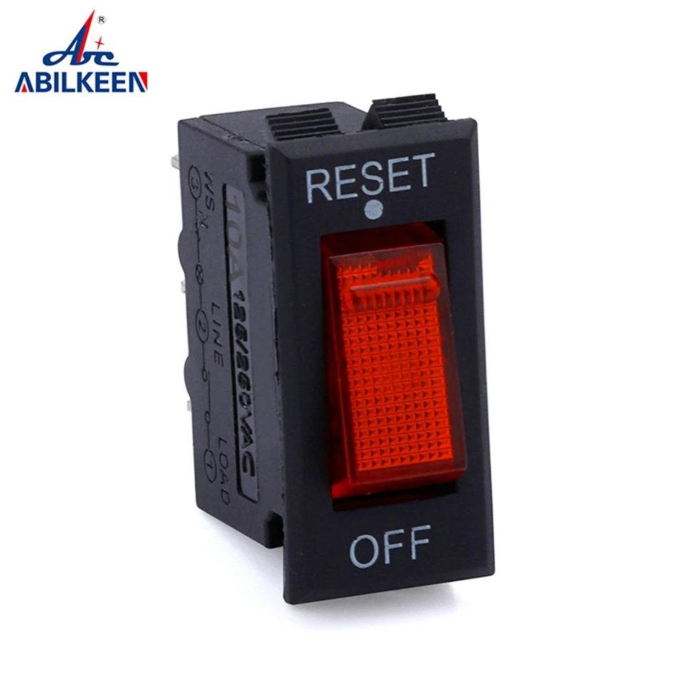 Illuminated Red Rocker Thermal Overload Protector 15A Illuminated