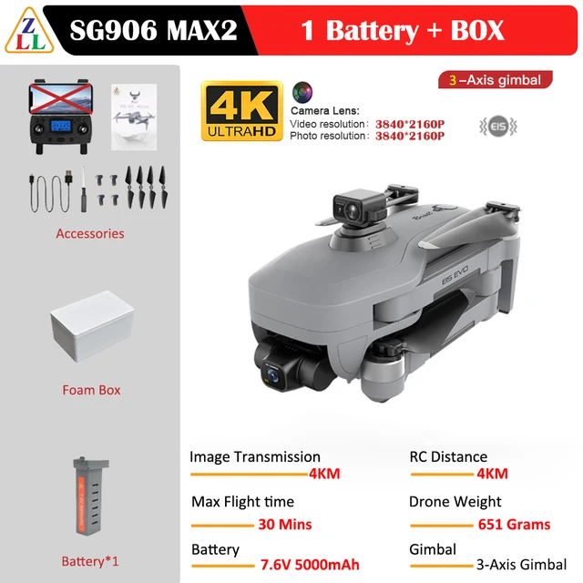 SG906 MAX2 Professional Drones 360 Laser Obstacle Avoidance 4K Camera Drone with 3-Axis Gimbal ...