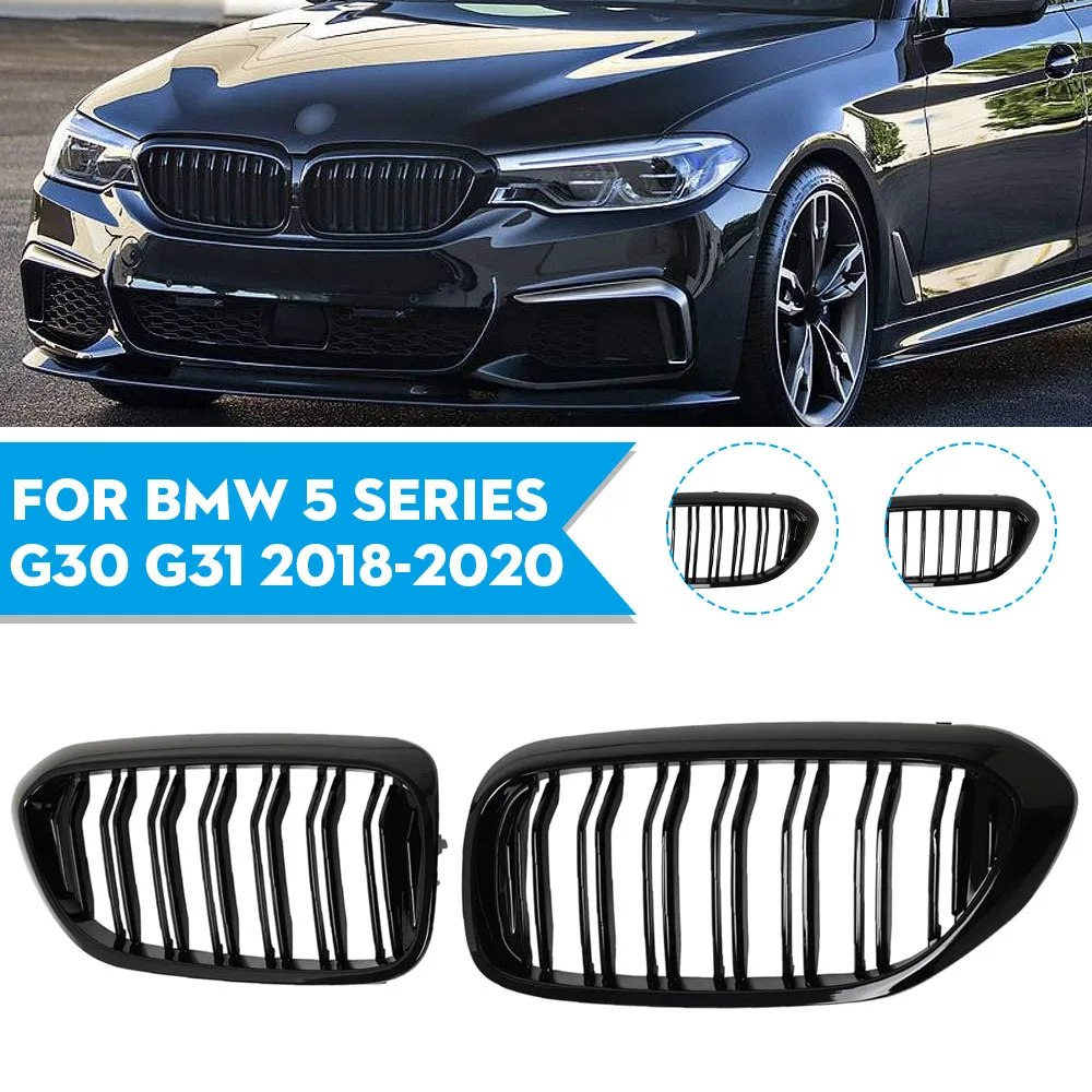 Car-Front-Bumper-Kidney-Grille-Double-Line-Gloss-Black-for-Bmw-5-Series ...