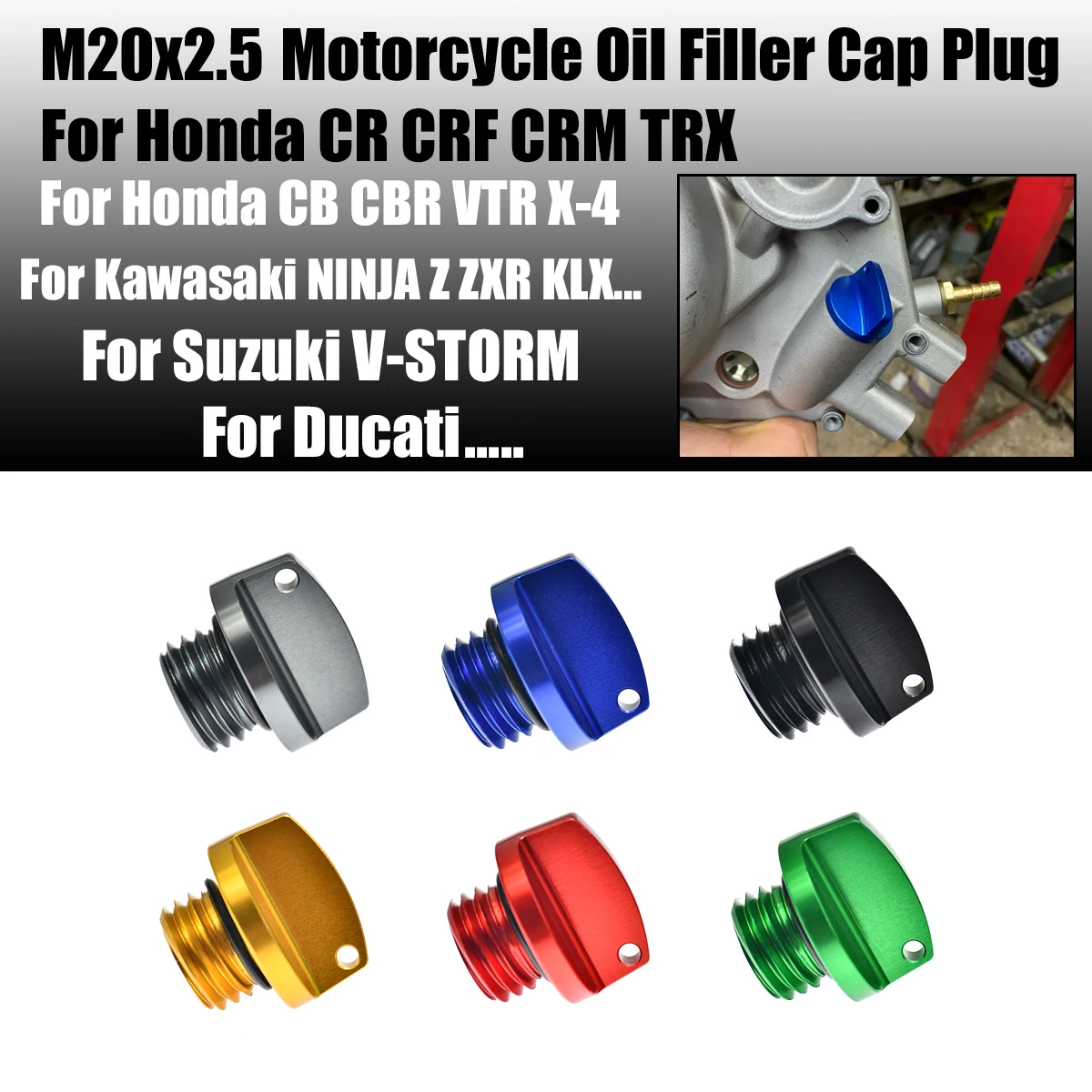 Motorcycle Crankcase Cap CNC Engine Oil Filler Screw Cover Plug M20*2.5 ...