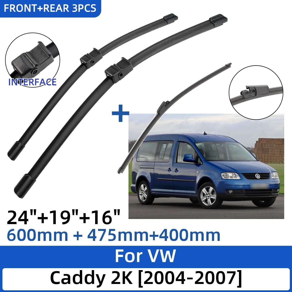 3PCS-For-VW-Caddy-2K-2004-2007-24-19-16-Front-Rear-Wiper-Blades ...