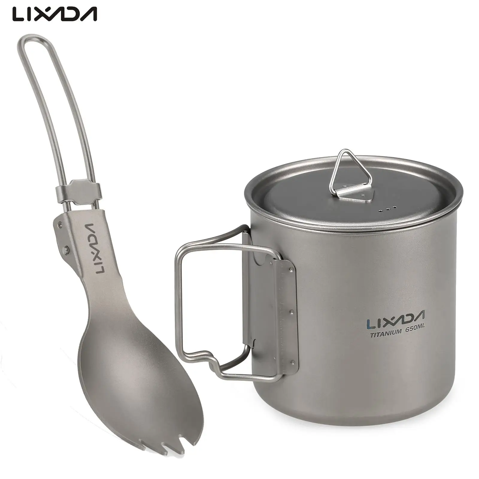 Lixada Ultralight Titanium Cup with Folding Ladle 300ml/350ml/420ml ...