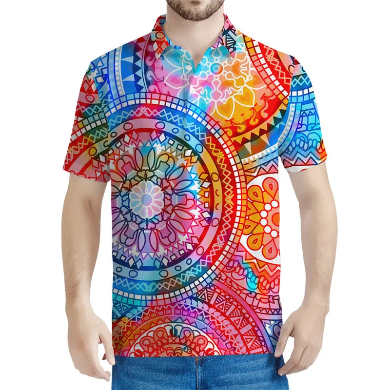 Colorful-Mandala-Pattern-Polo-Shirts-For-Men-3d-Printed-Bohemian-T ...
