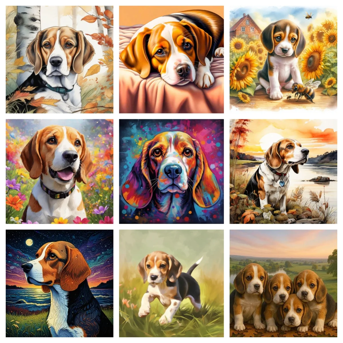 Cute Beagle Baby DIY Diamond Painting Kit Beautiful Pet Dog Mosaic Oil ...