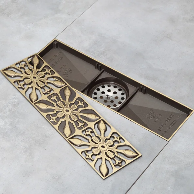 Antik Sárgaréz Fürdőszoba Lineáris Zuhany Padló Lefolyó Huzalszűrő ...