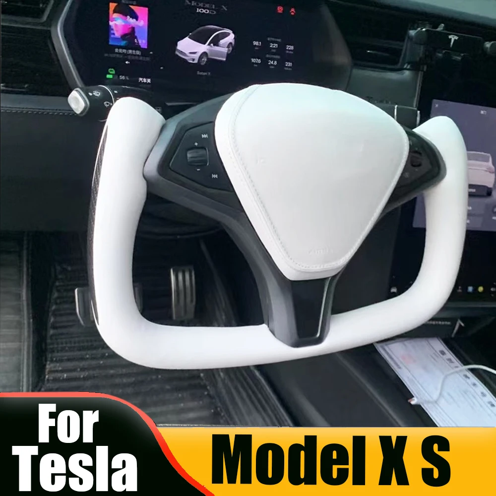 Yoke-Handle-For-Tesla-Model-S-Model-X-2014-2015-Leather-Carbon-Steering ...