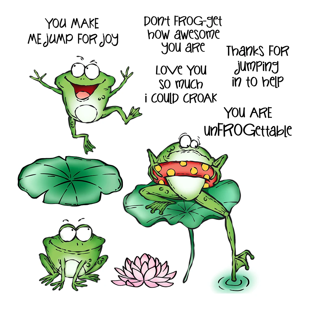 Mangocraft Cute Cartoon Frogs In Pond Metal Cutting Dies Clear Stamps ...