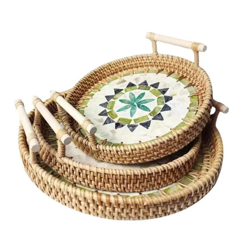 Vietnamese-Rattan-Woven-Shell-Tray-Colorful-Shell-Woven-Snack-Storage ...