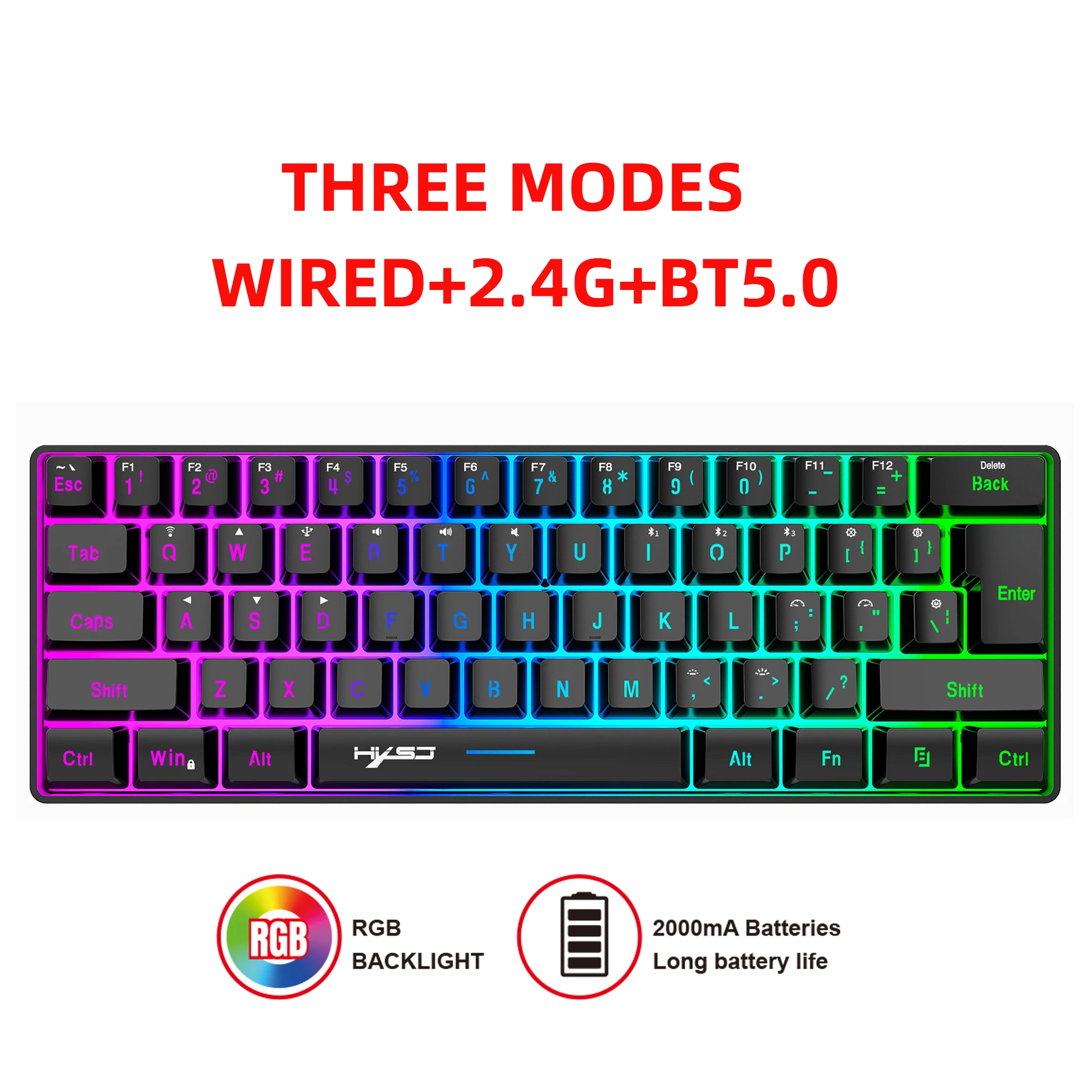 Bluetooth-5-0-2-4G-Wireless-Wired-Keyboard-Gaming-61-Keys-Rechargeable ...