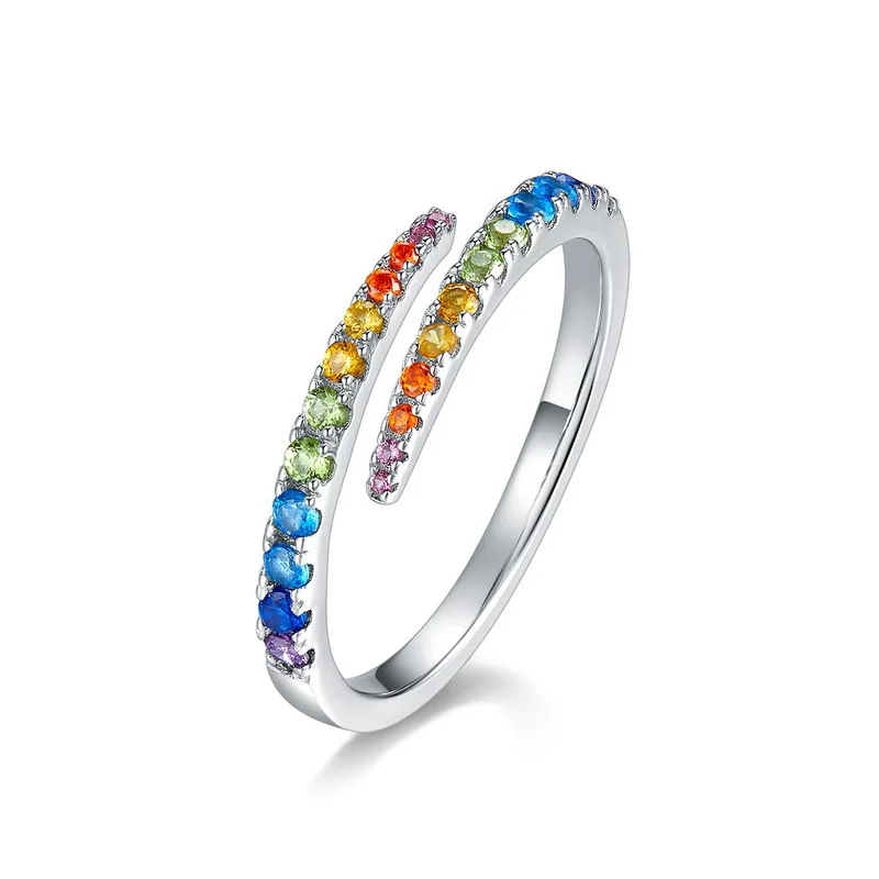 Classic-Curved-Designs-Color-CZ-Rings-Summer-Cute-Resizable-925-Silver ...