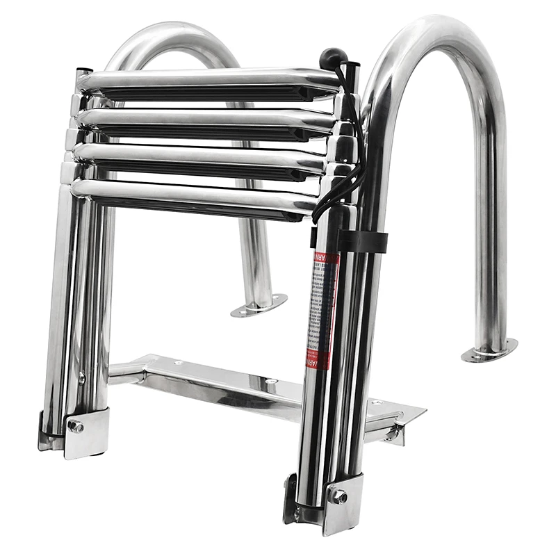 New Marine 4 Step Telescoping Ladder Stainless Steel Folding Ladder ...