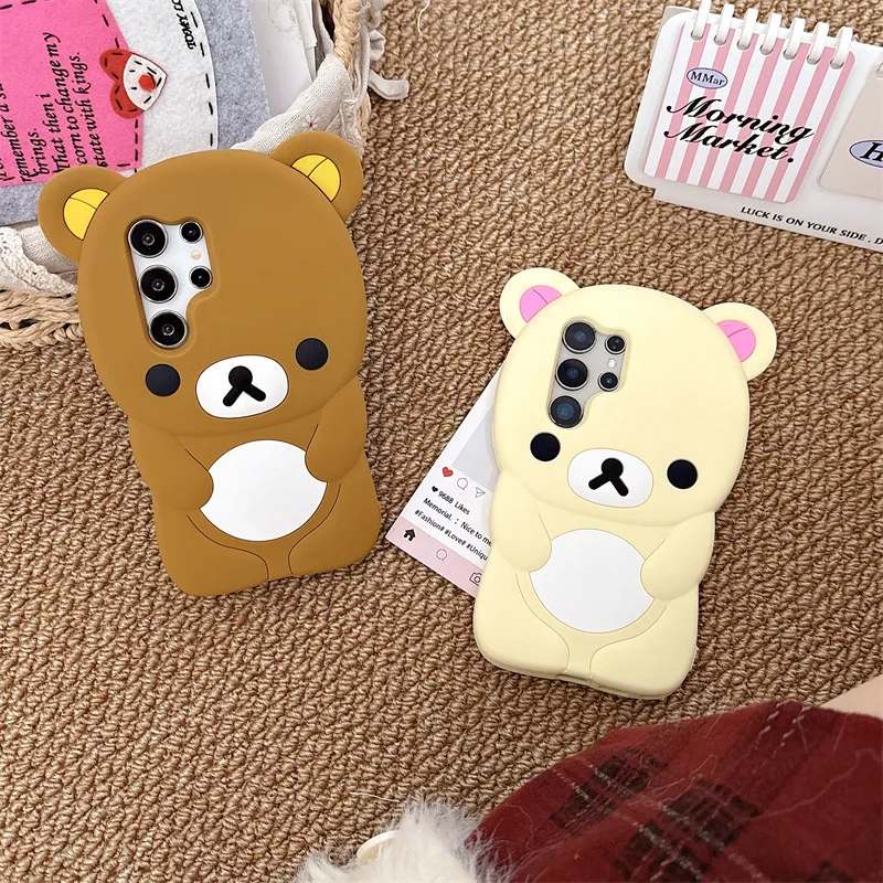 3D Cartoon Rilakkuma Bear Kawaii Phone Case For Samsung Galaxy S25 S24 ...