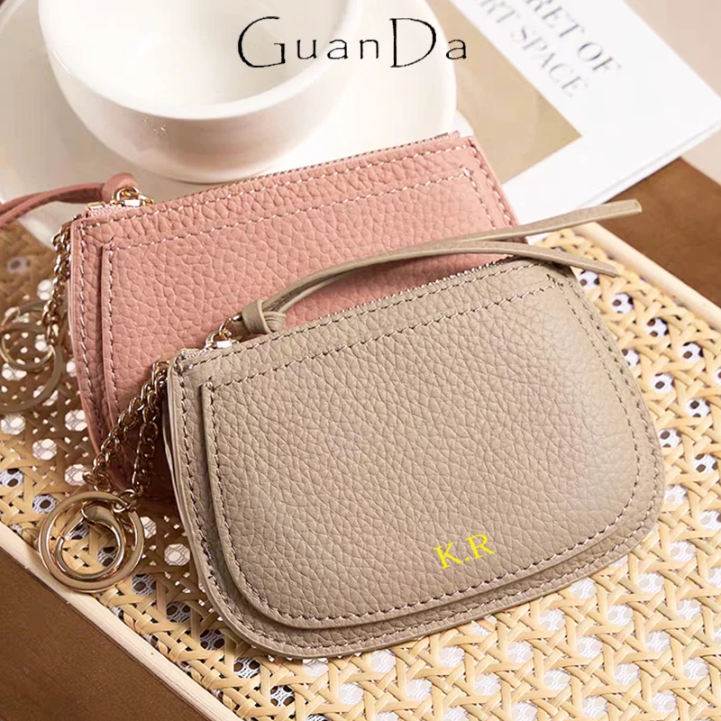 Genuine Leather Woman Slim Coin Purse Luxury Designer Custom Initials ...